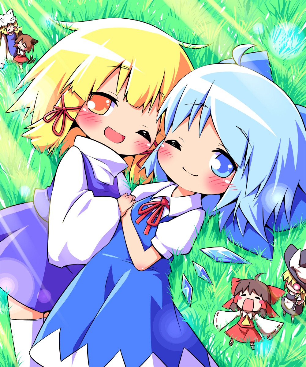 ayakashi (artist) touhou chen cirno hakurei reimu kirisame marisa moriya suwako yakumo ran chibi ...